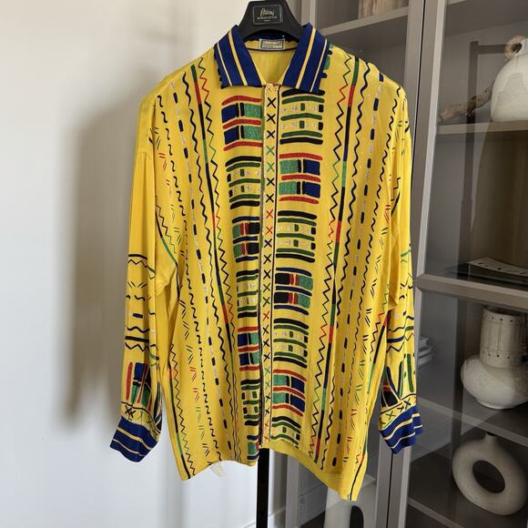 Versace | Shirts | Gianni Versace Silk Yellow Multicolor Native African ...
